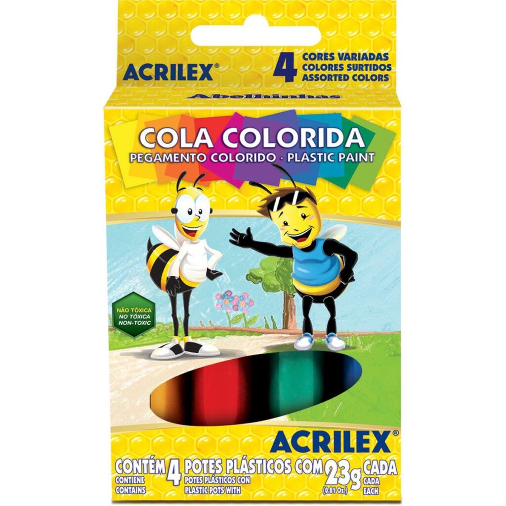 COLA ESCOLAR COLORIDA CORES 4 UNIDADES 23G CADA AC – HM2 Papelaria Bauru