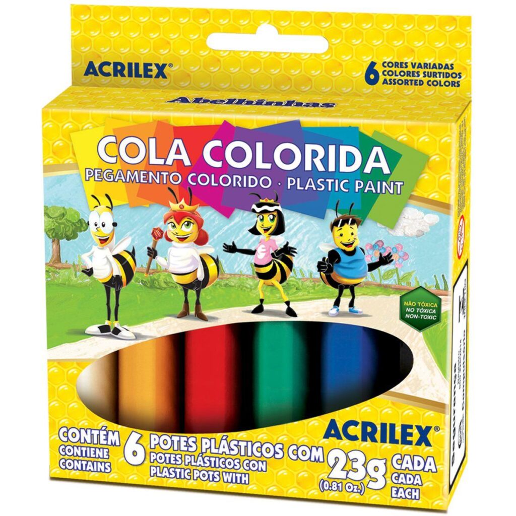 COLA ESCOLAR COLORIDA CORES 6 UNIDADES 23G CADA AC – HM2 Papelaria Bauru