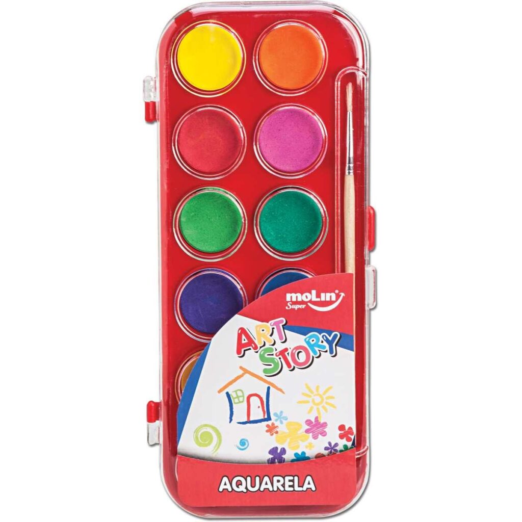 TINTA AQUARELA ESCOLAR ART STORY 12 CORES PINCEL M – HM2 Papelaria Bauru